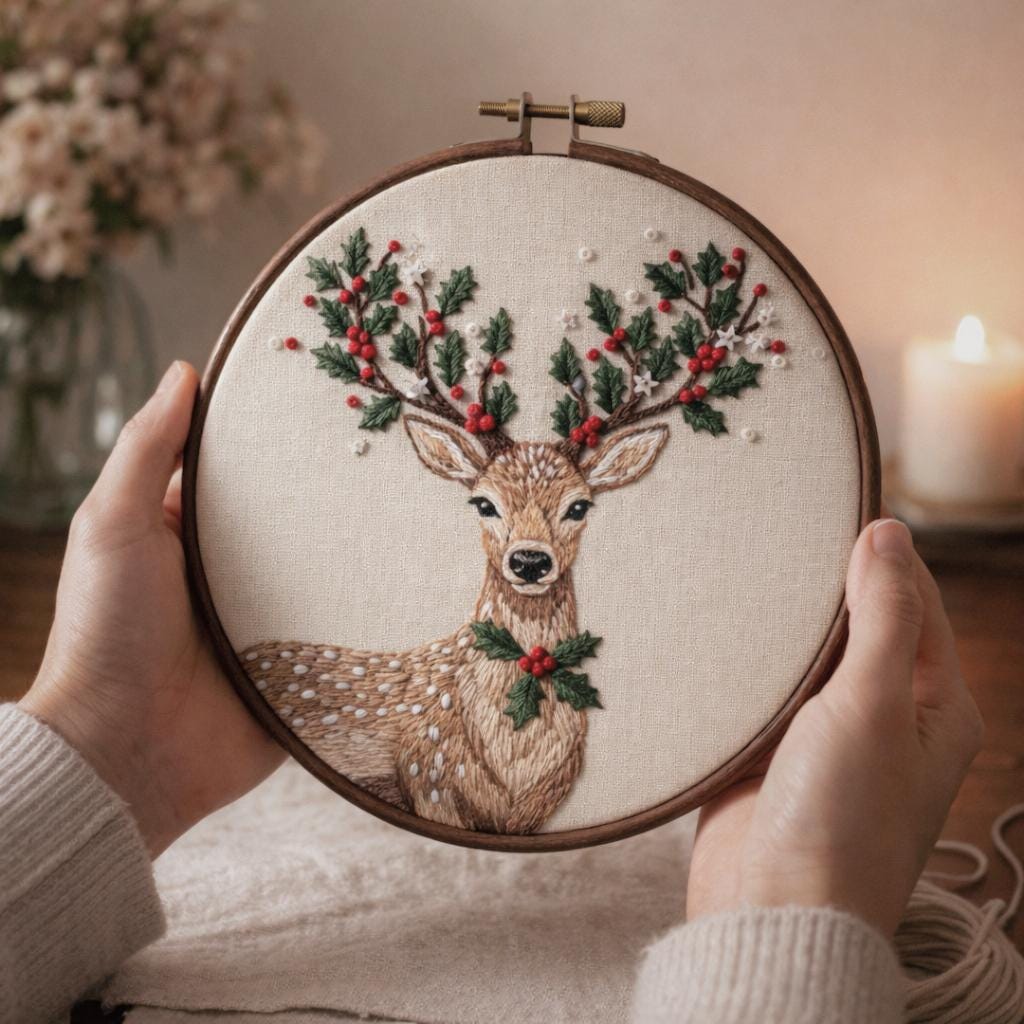 Christmas Deer Pattern PDF: Holiday Hand Embroidery Design, Festive ...