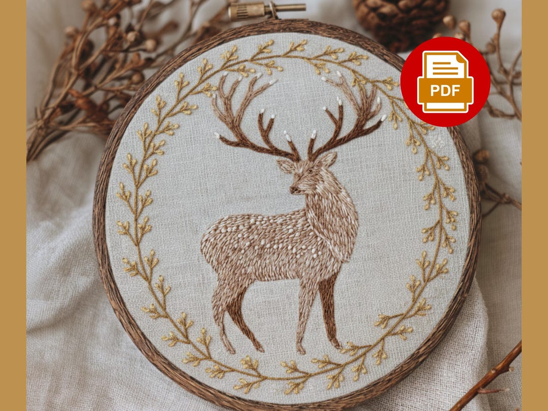 Golden Winter Stag Pattern: Hand Embroidery Instant Download PDF - Etsy