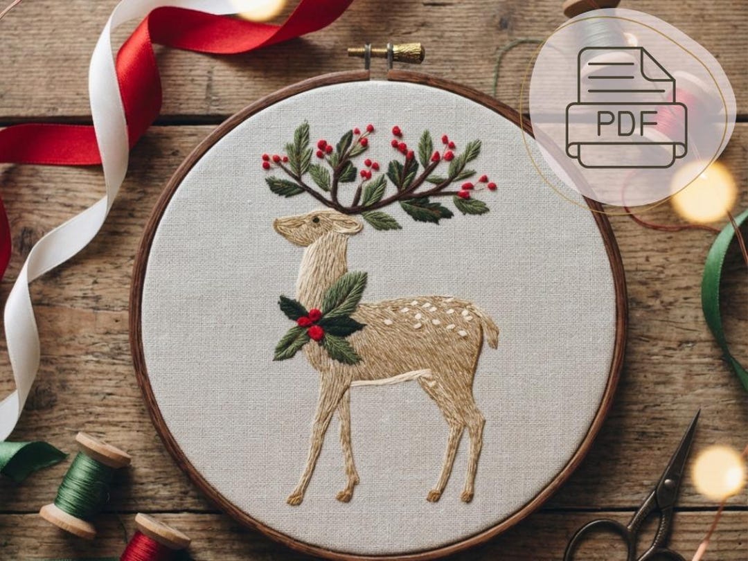 Reindeer Embroidery Pattern PDF • Christmas Holiday Design • Beginner ...