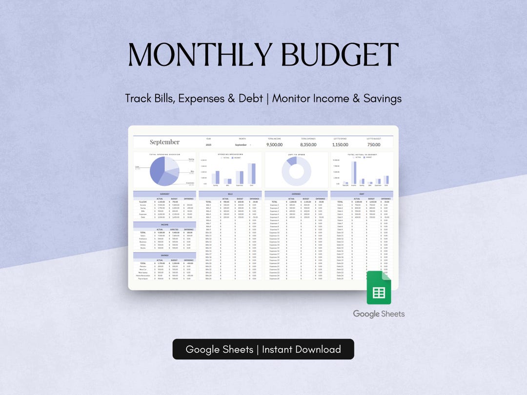 Monthly Budget Spreadsheet Google Sheets Tracker Personal Finance ...