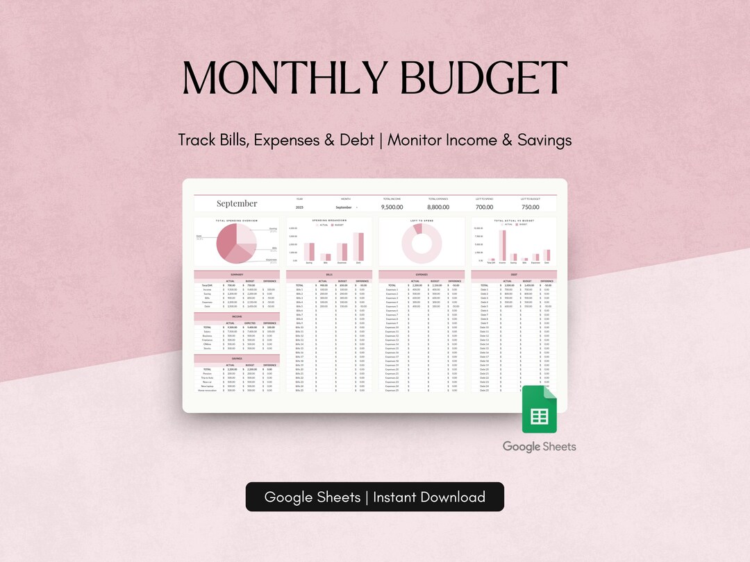 Monthly Budget Spreadsheet Google Sheets Tracker Personal Finance ...