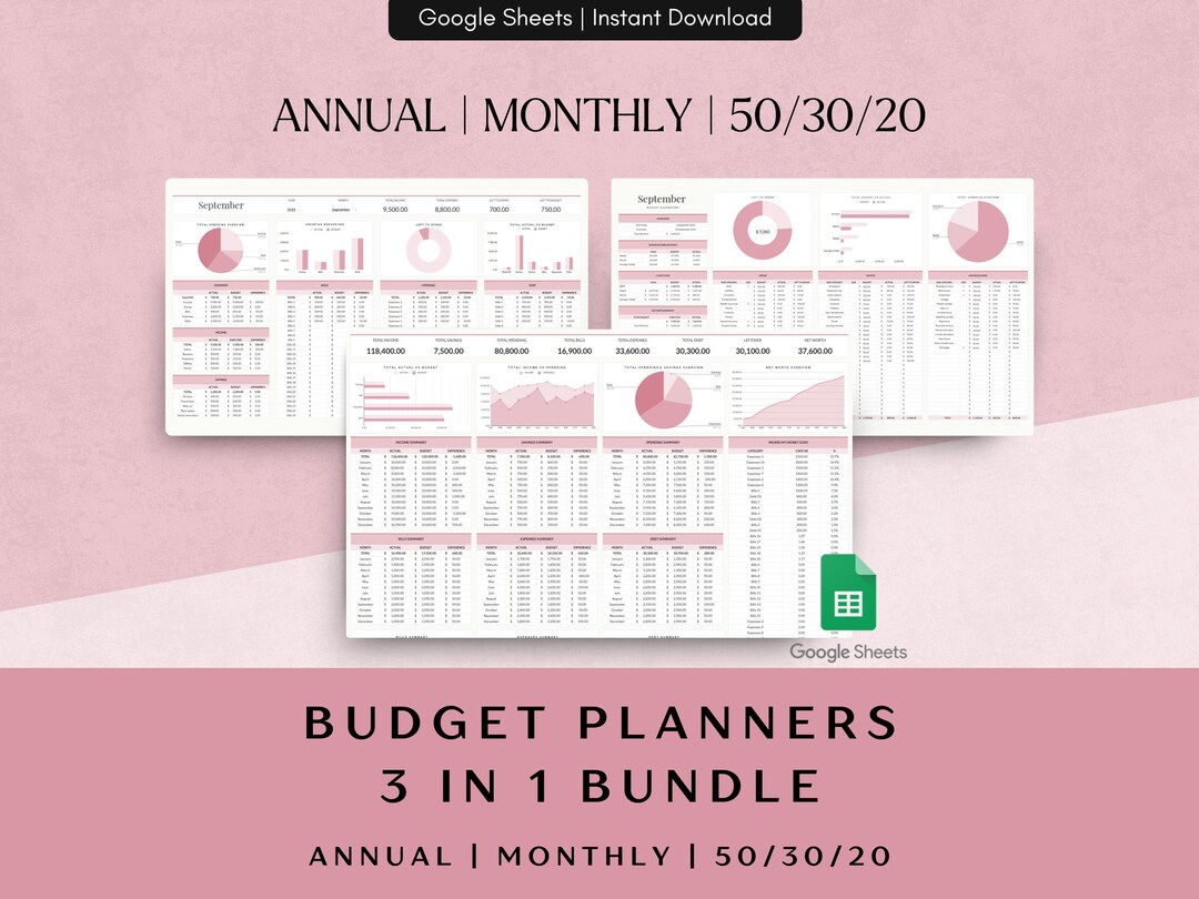 Budget Planner Bundle Google Sheets Annual Monthly 50/30/20 Weekly ...