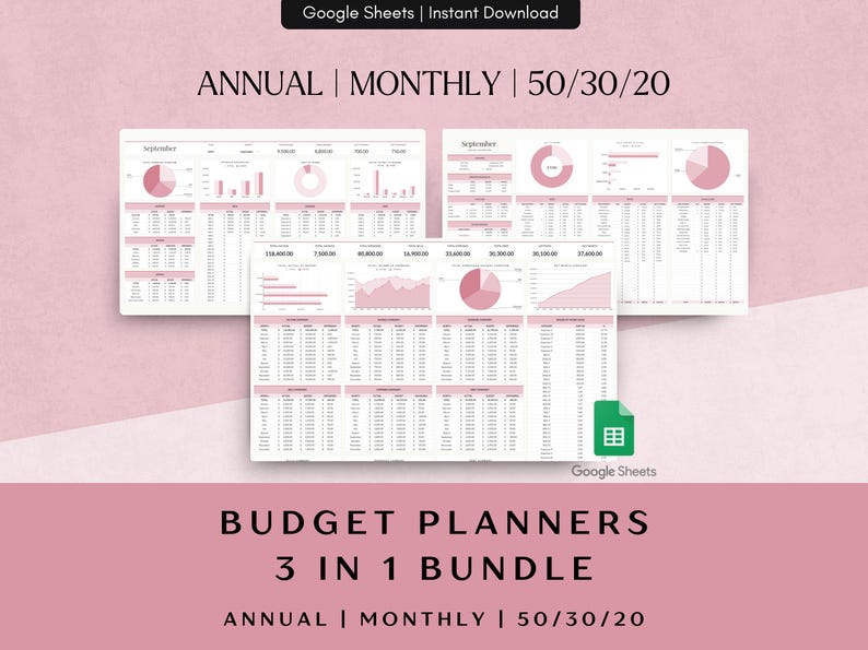 Budget Planner Bundle Google Sheets Annual Monthly 50/30/20 Weekly ...
