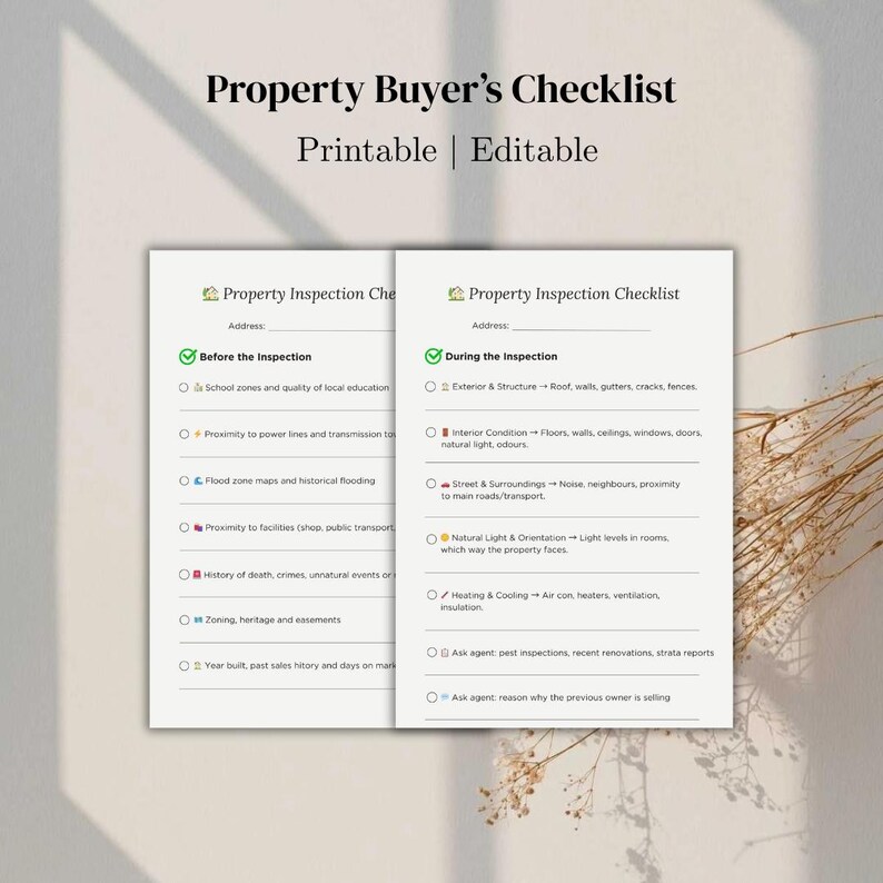 Property Buyer’s Checklist | Home Inspection Printable & Editable ...