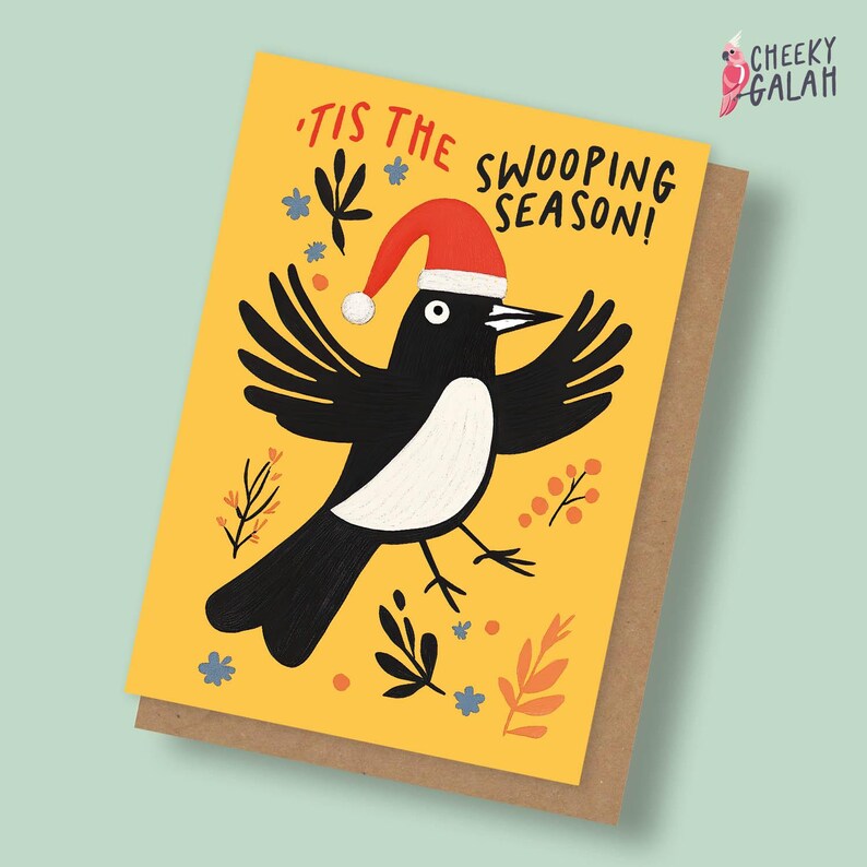 Magpie Bird Christmas Card Printable | Tis the Swooping Season | Funny ...