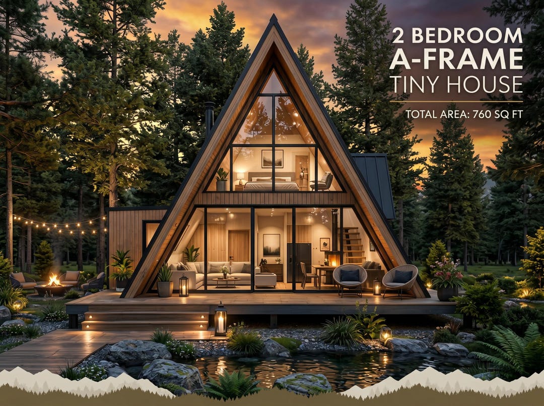 Modern A-frame Tiny House Plans | 760 Sq Ft Cabin Build Guide (digital ...