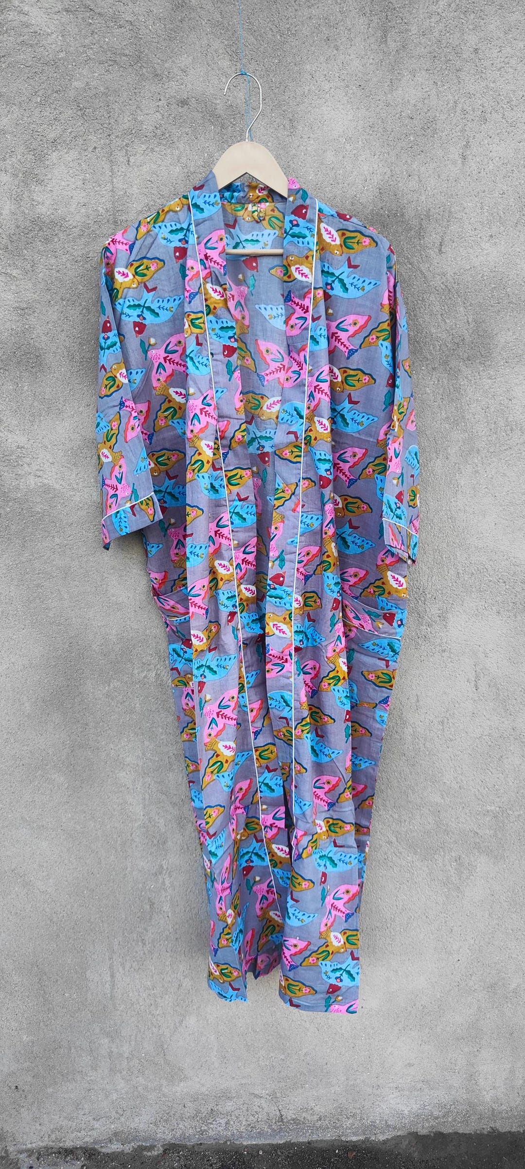 Cotton Kimono Robe: Purple Palm Tree Print, Boho Beach Cover-up - Etsy