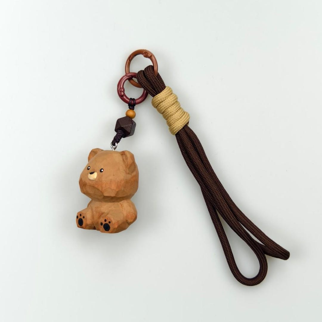 Wooden Bear Cub Phone Charm – Versatile Handcrafted Keychain, Bag ...