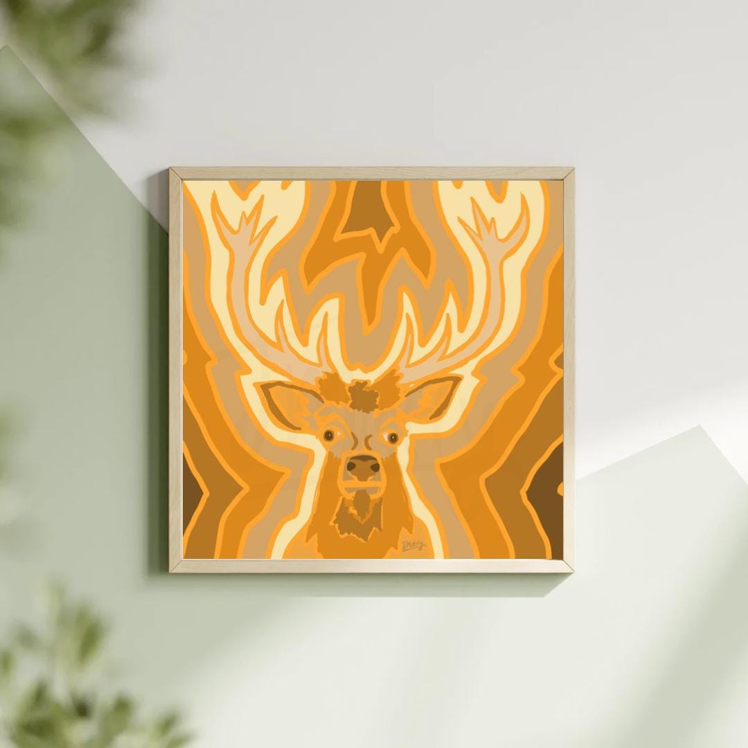 The Stag Print: Colourful Original Hand-drawn Square Wall Art (digital ...