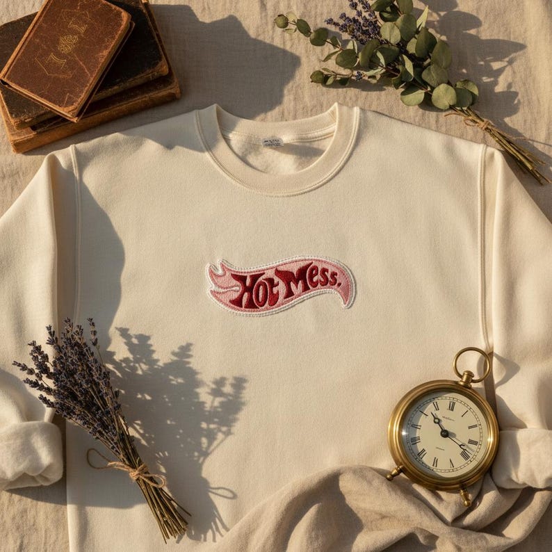 Hot Mess Embroidered File, Cute Sassy Quote Sweater, Minimal Aesthetic ...
