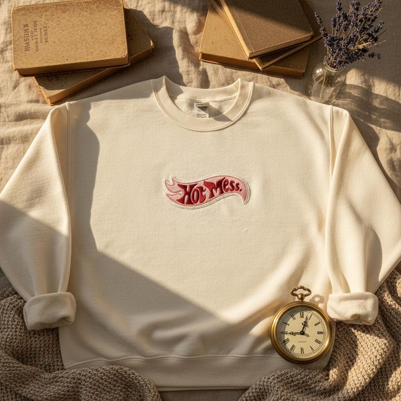 Hot Mess Embroidered File, Cute Sassy Quote Sweater, Minimal Aesthetic ...