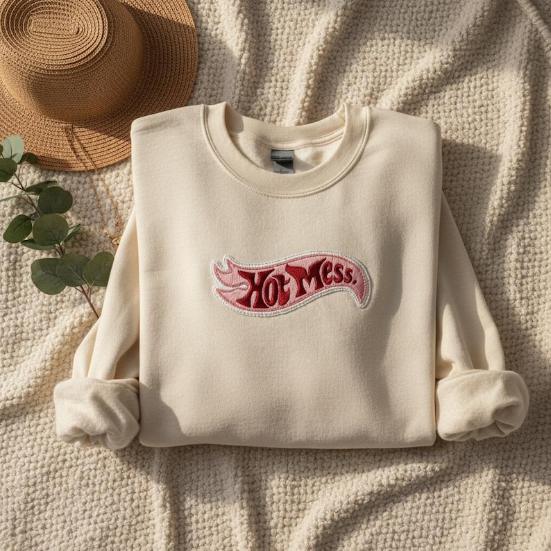 Hot Mess Embroidered File, Cute Sassy Quote Sweater, Minimal Aesthetic ...
