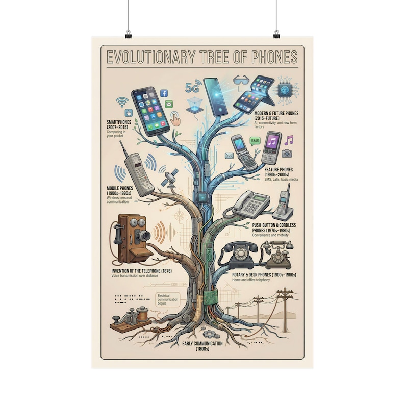 Evolutionary Tree of Phones Poster, History of Telephone Poster ...
