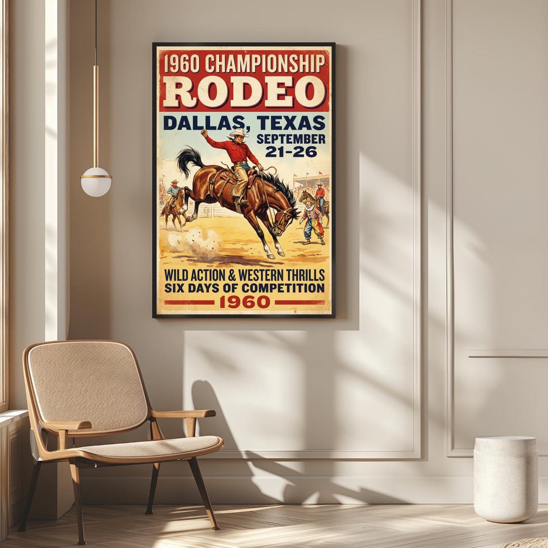 1960 Dallas Championship Rodeo Poster, Vintage Western Americana Wall ...