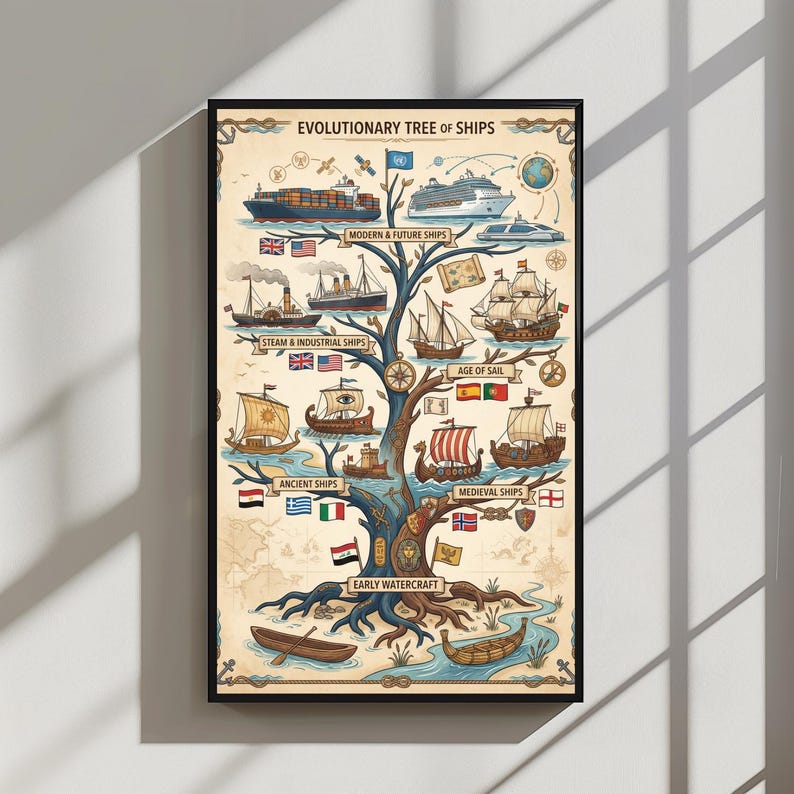 Evolutionary Tree of Ships Print, History of Maritime Poster, Nautical ...