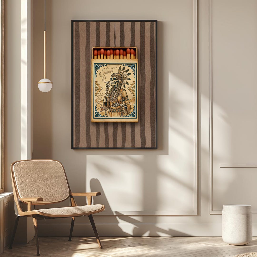 Native American Skeleton Print, Stripped Brown Line Art, Indigenous ...