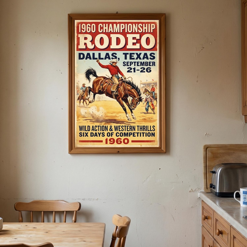 1960 Dallas Championship Rodeo Poster, Vintage Western Americana Wall ...