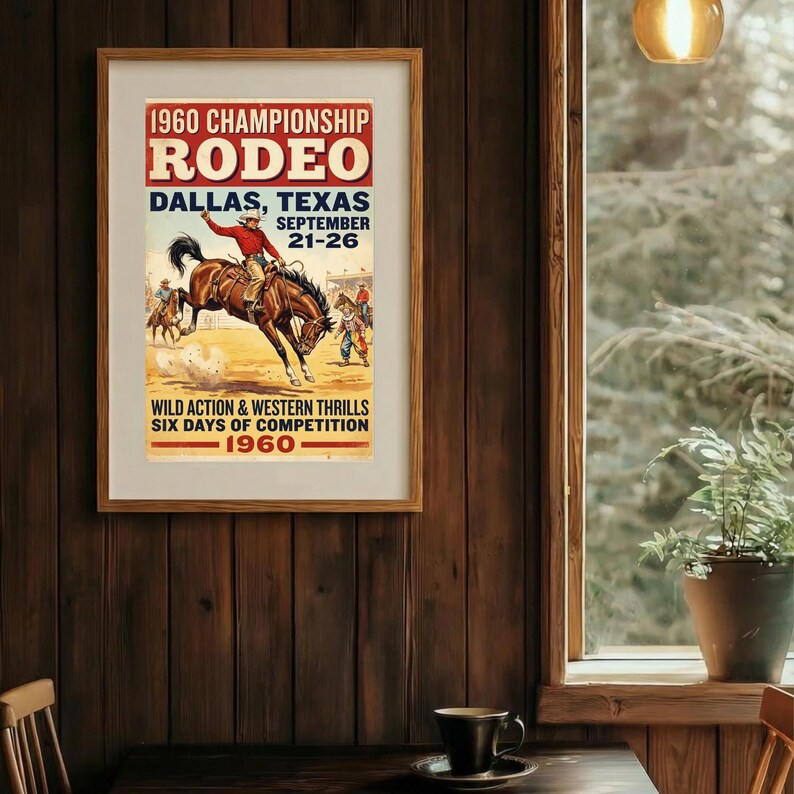 1960 Dallas Championship Rodeo Poster, Vintage Western Americana Wall ...