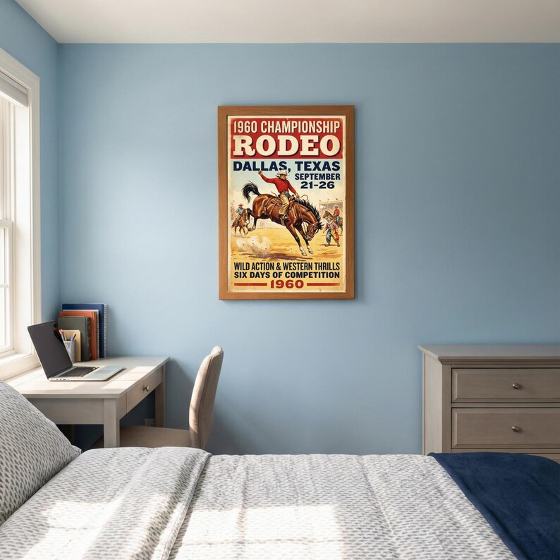1960 Dallas Championship Rodeo Poster, Vintage Western Americana Wall ...