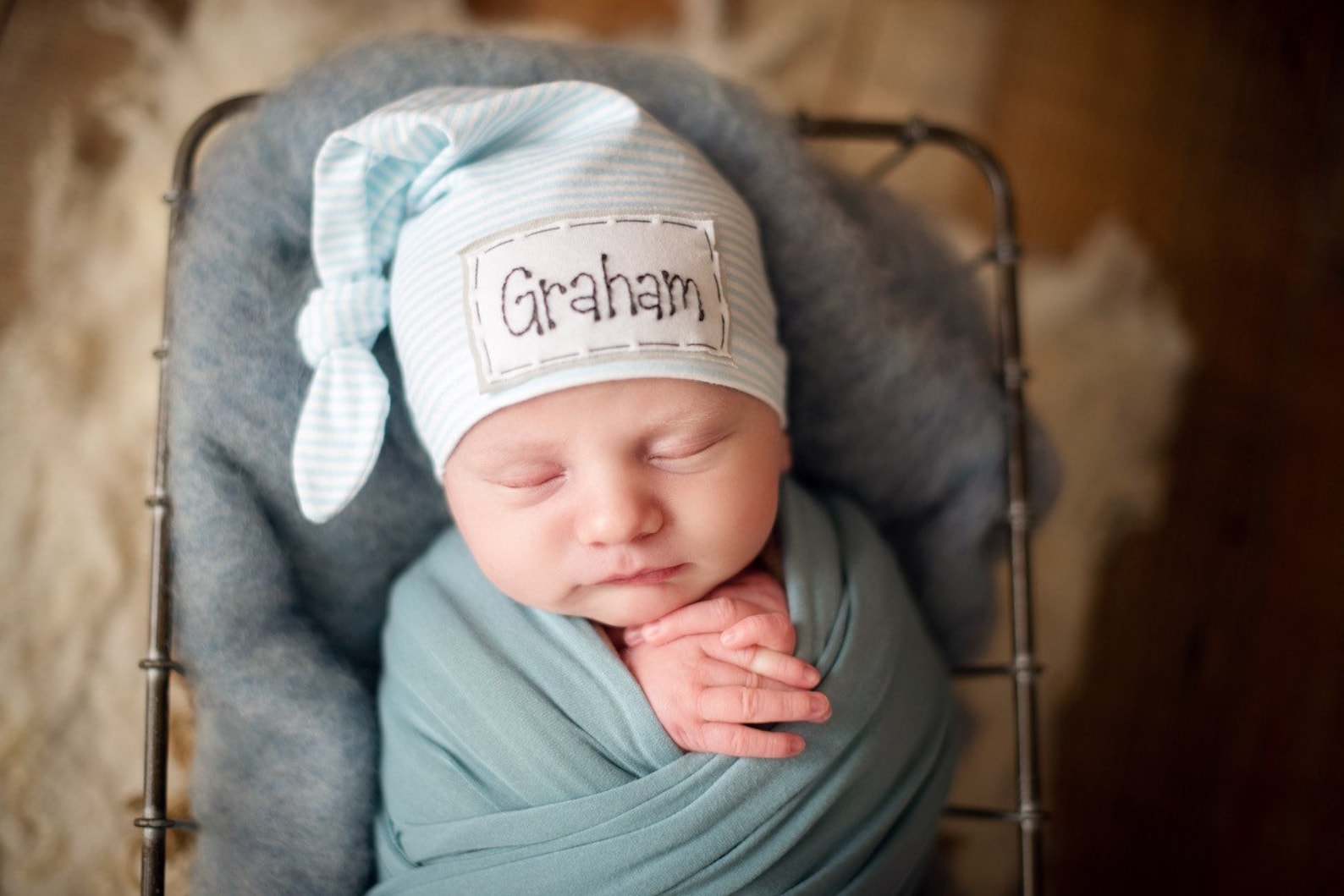 SKINNY AQUA Stripe: Personalized Baby Hat Baby Name Hat - Etsy