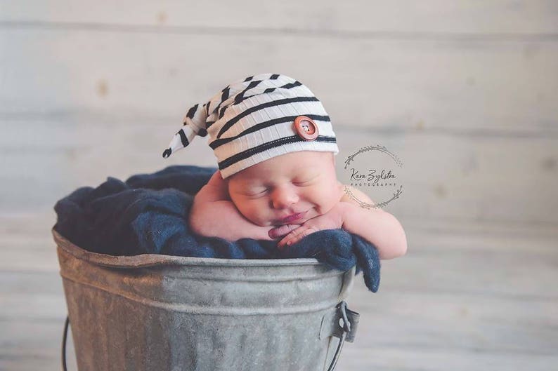 Button Beanie, Striped Hat, Knots, Button Hat, Newborn Photography Prop ...