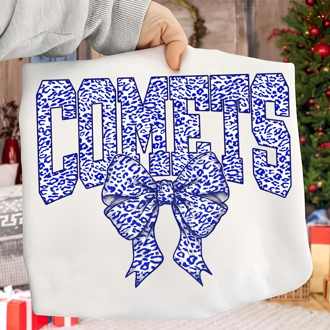 Comets Mascot PNG, Blue Leopard Print Bow, School Spirit (digital ...