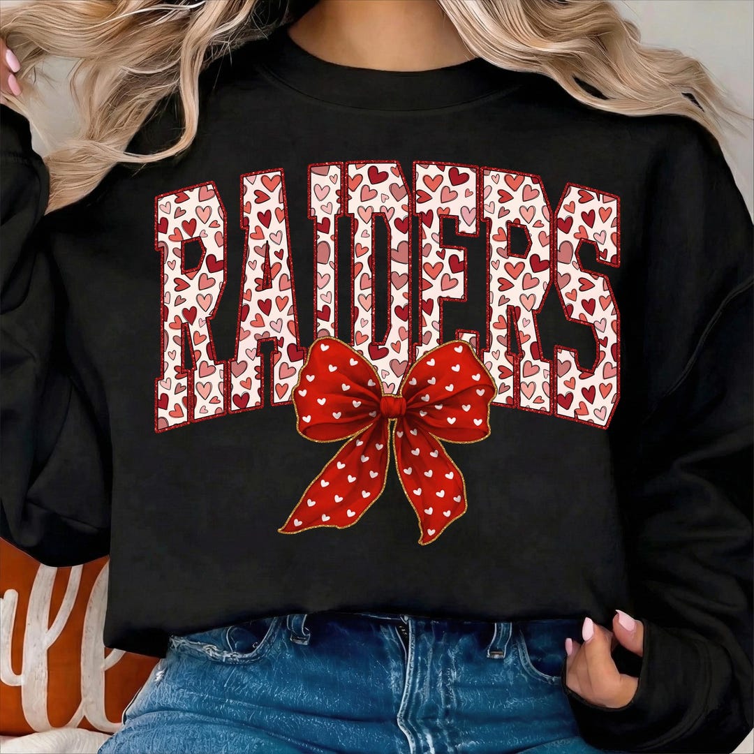 Raiders Bow PNG, Valentine's Heart Print, School Spirit Design (digital ...