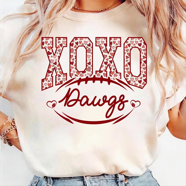 Dawgs Valentine PNG, XOXO Dawgs Football, School Spirit Mascot Shirt ...