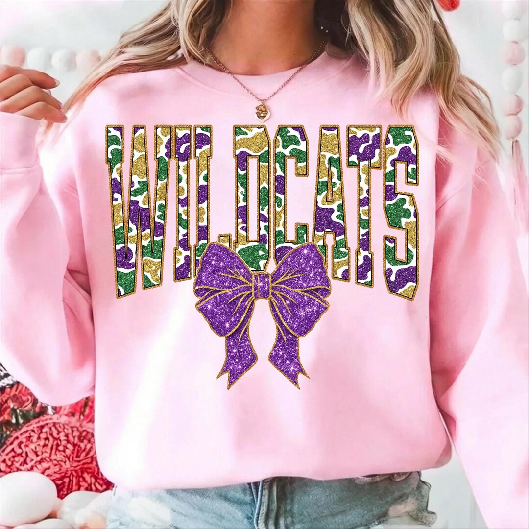 Wildcats Glitter Camo Bow PNG, Mardi Gras Sublimation Design (digital ...