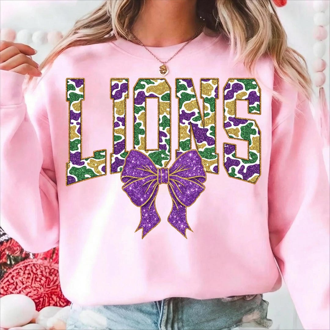 Lions Glitter Camo Bow PNG, Mardi Gras School Spirit (digital Download ...