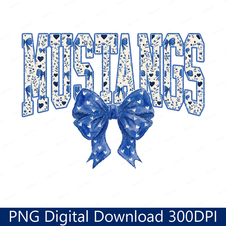Mustangs Mascot PNG, Blue Floral Heart Bow, Team Spirit (digital ...