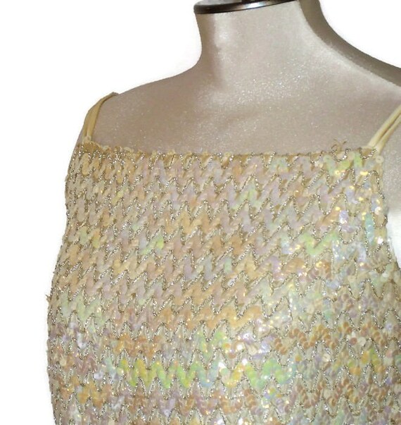 1960s Cream Sequined Tank, Vintage 60s Cocktail Top b… - Gem