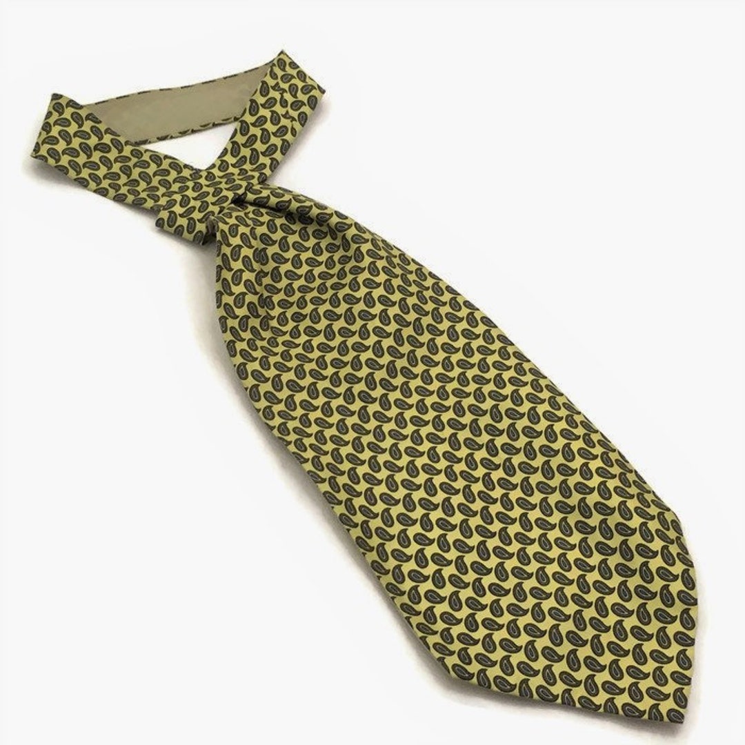 1960s Yellow Paisley Ascot, Mens Neckerchief, Vintage 60s Cravat Tie ...
