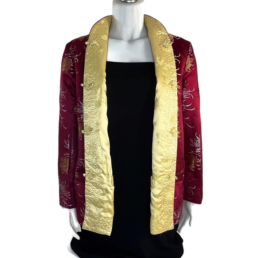 Vintage 60s Chinese Reversible Jacket in Red and Yellow Brocade, 1960s ...