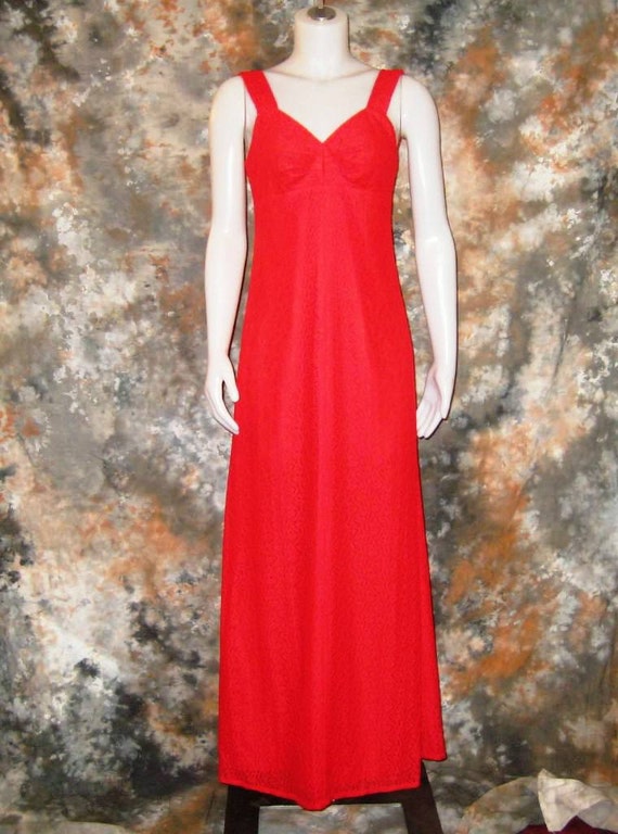 60s Red Lace Maxi Dress, Vintage 1960s Empire Waist … - Gem