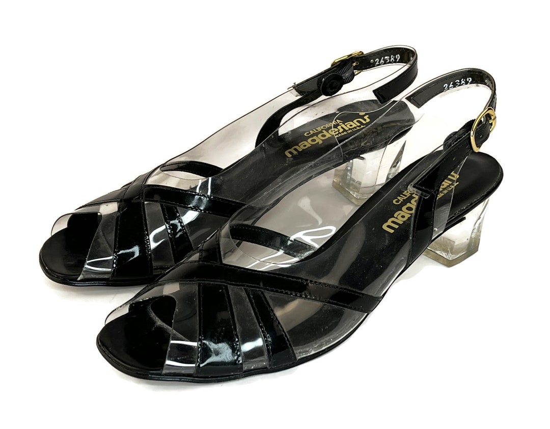 Vintage 1960s Chunky Acrylic Heel Sling Back, 60s Open Toe Clear and ...