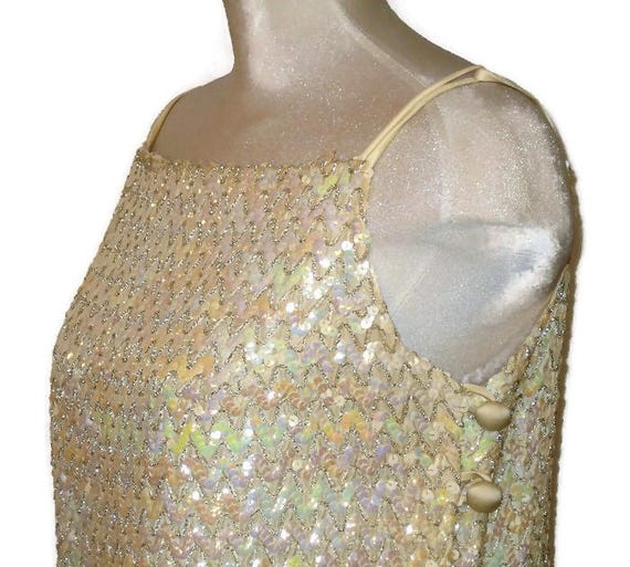 1960s Cream Sequined Tank, Vintage 60s Cocktail Top b… - Gem