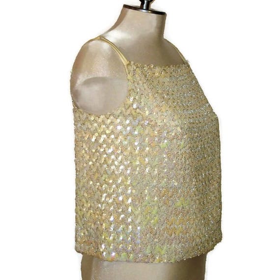 1960s Cream Sequined Tank, Vintage 60s Cocktail Top b… - Gem