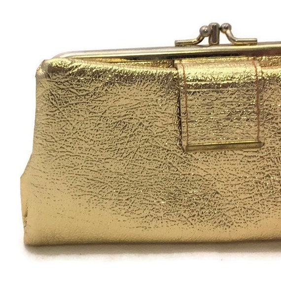 1960s Metallic Gold Wallet, Vintage 60s Purse, Faux … - Gem