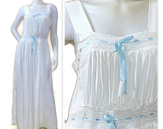 Sheer White Bustier Nightgown 90s High Front Slit Slip Dress Maxi LACE ...