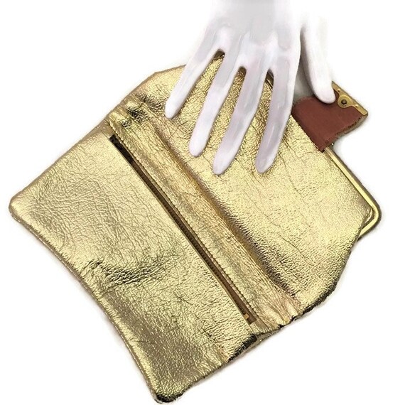 1960s Metallic Gold Wallet, Vintage 60s Purse, Faux … - Gem