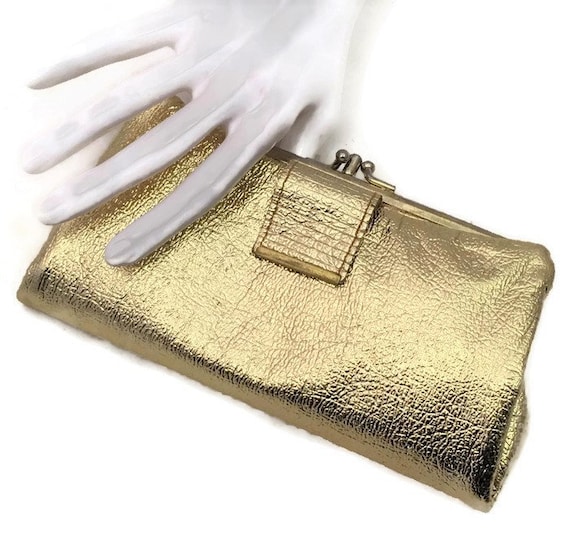 1960s Metallic Gold Wallet, Vintage 60s Purse, Faux … - Gem