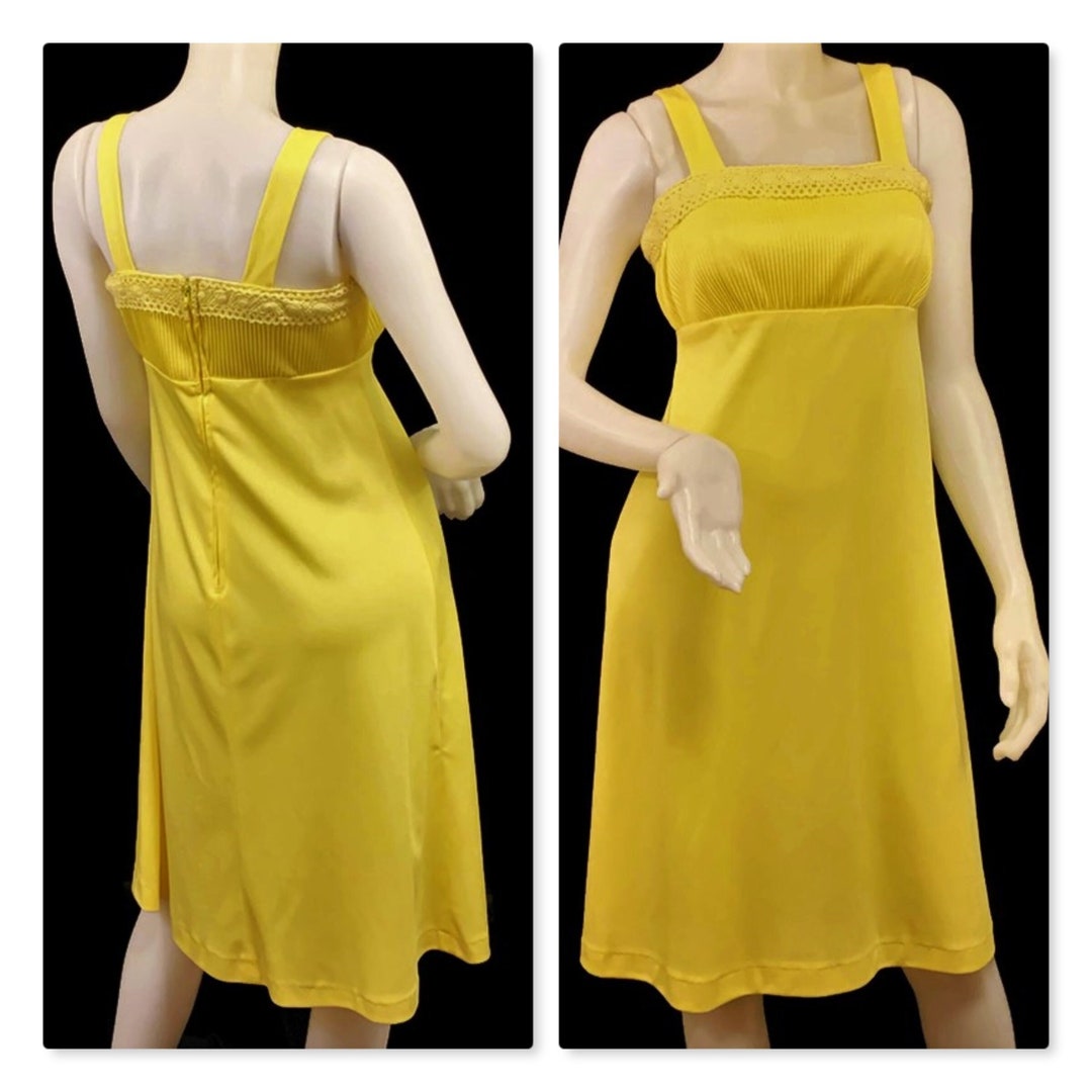 60s Short Yellow Sundress, Vintage 1960s Pleated Bodice & Empire Waist ...