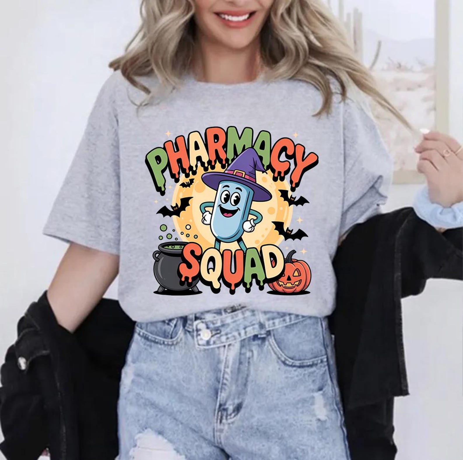 Pharmacy Squad Halloween PNG – Cute Pill Witch With Pumpkin, Cauldron ...
