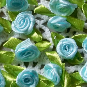 12mm-light Blue Satin Ribbon Roses W/leaves- 25 PCS - Etsy