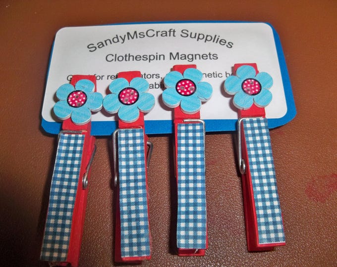 Clothespin Magnets - Set of 4 - Red & Blue - Etsy