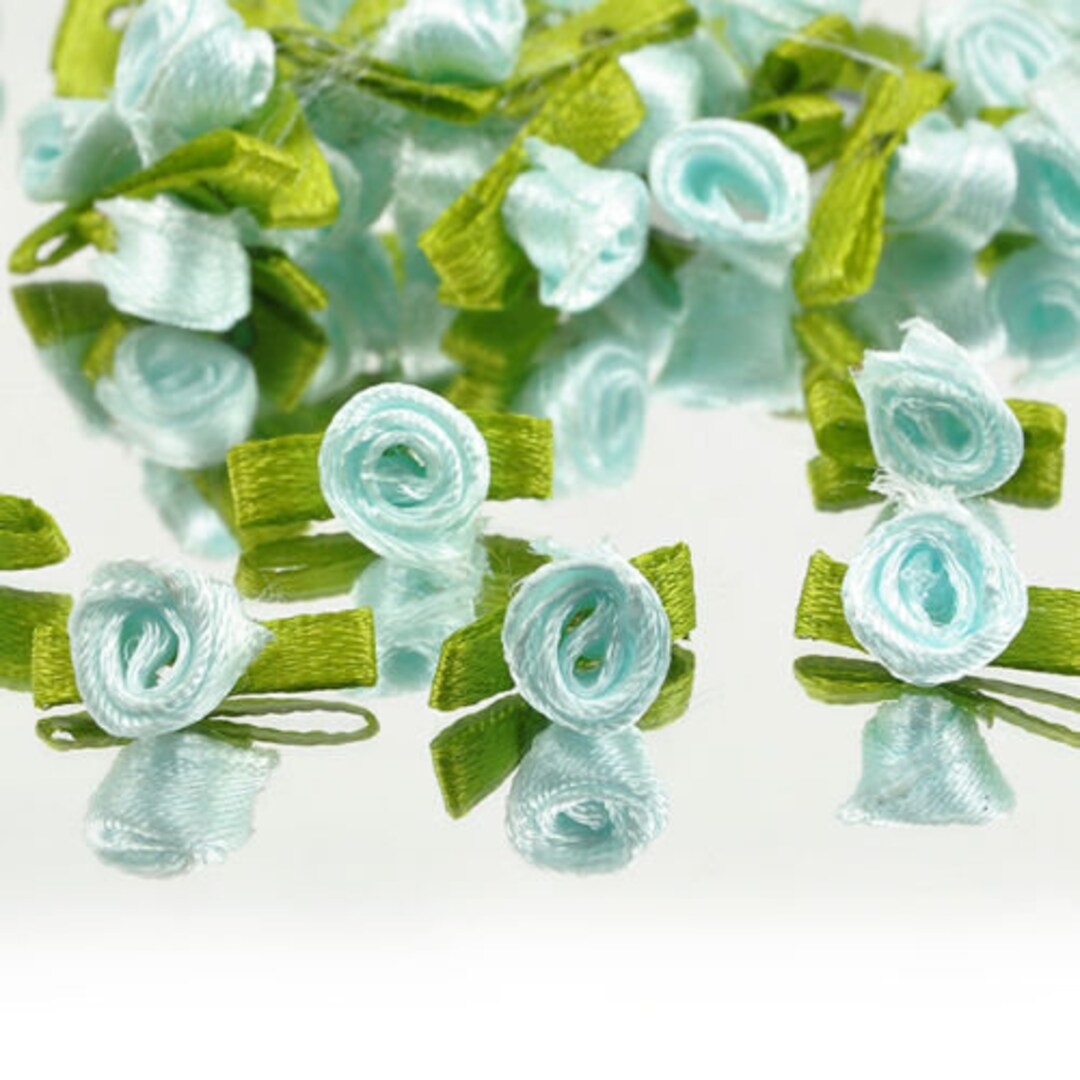 10mm Tiny Light Blue Satin Ribbon Roses W/leaves25 PCS. - Etsy