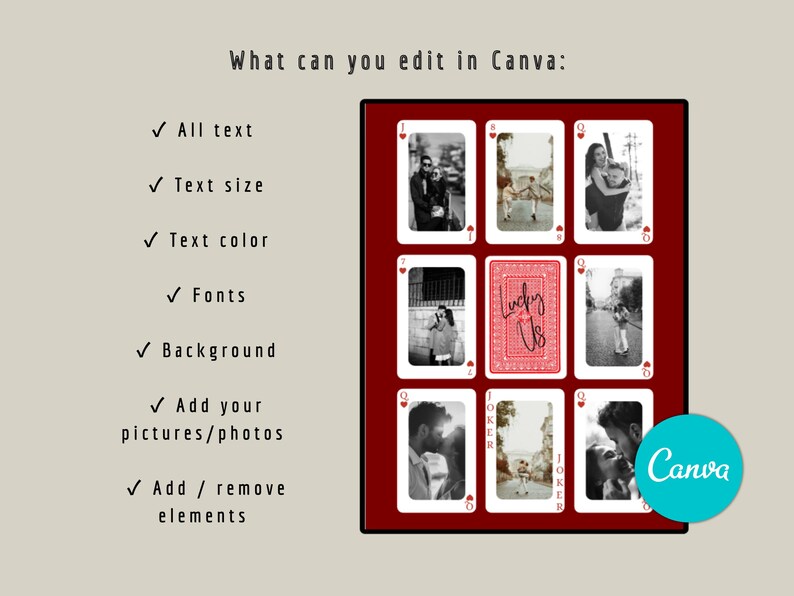 Custom Photo Collage Playing Cards Poster Print | Anniversary DIY Gift ...