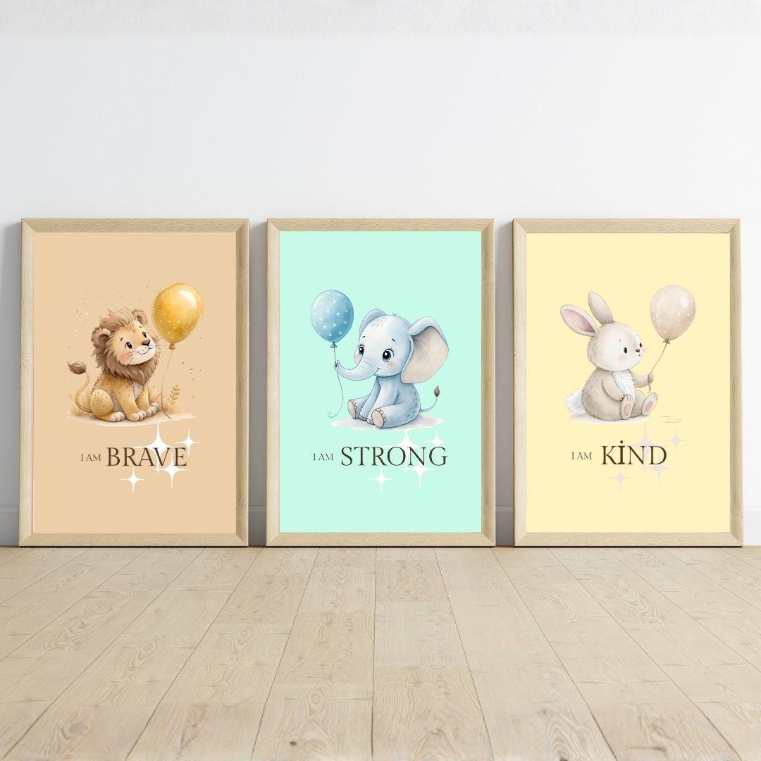 Safari Nursery Affirmations Set of 3, Positive Quotes for Kids, I Am ...