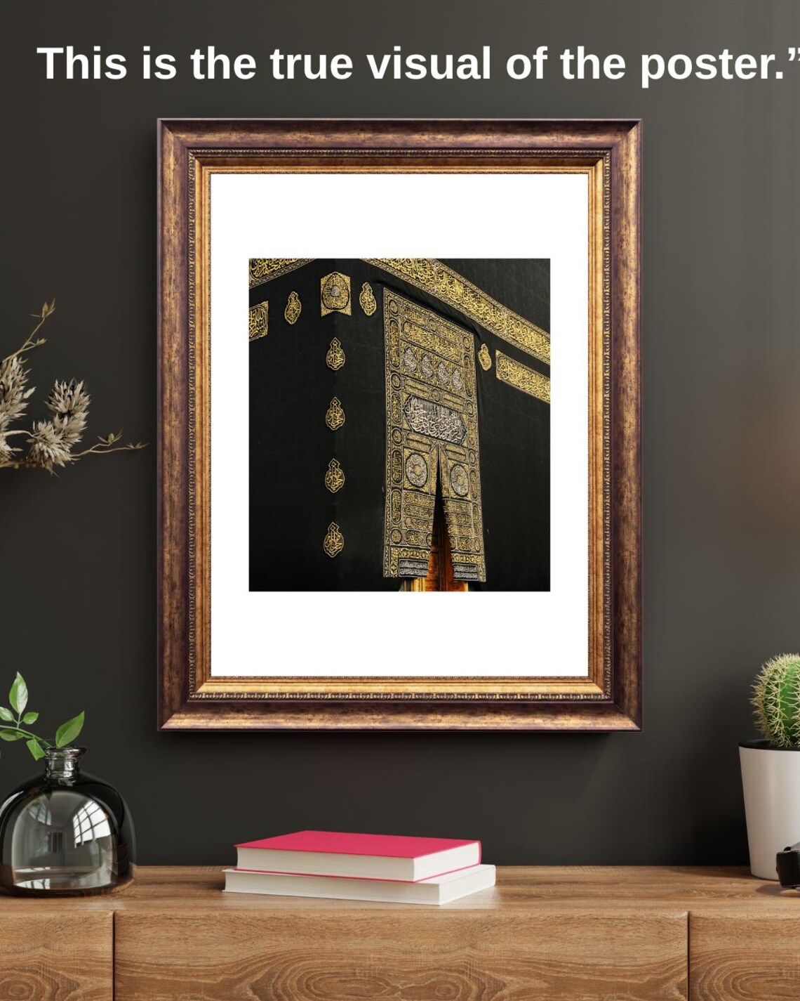 Islamic Wall Art Set of 3, Allah Muhammad Kaaba Calligraphy, Gold Frame ...